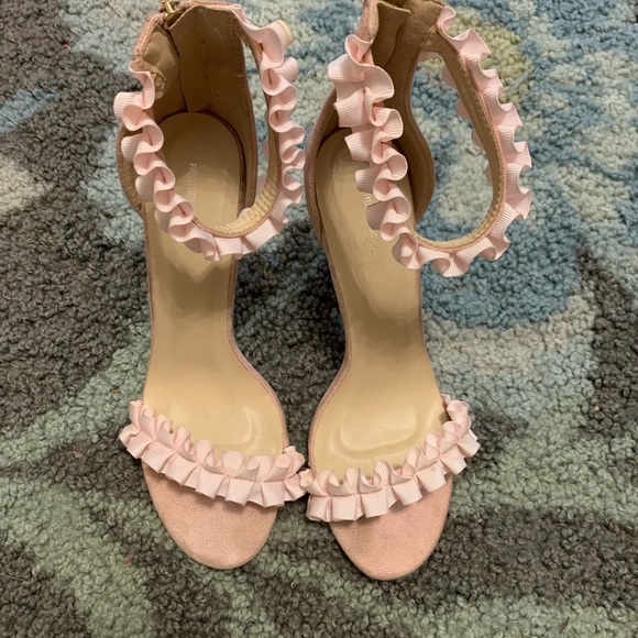 PrettyLittleThing | Shoes | Blush Pink Ruffled Open Foe Heels Pretty ...